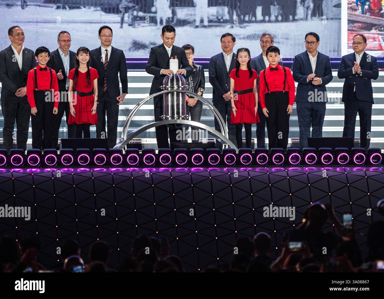 Hong Kong,China.1st March 2025. Singer/actor Andy Lau Tak-wah (C ...