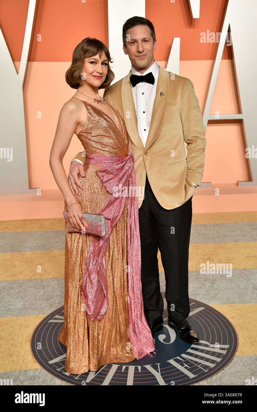 Joanna Newsom and Andy Samberg arrive at the Vanity Fair Oscar Party on Sunday, March 2, 2025 ...