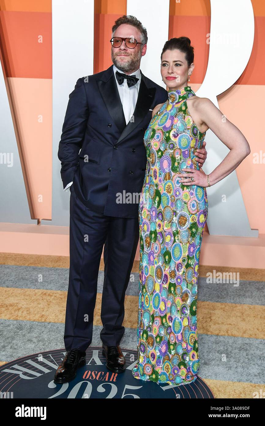 USA. 02nd Mar, 2025. Seth Rogen and Lauren Miller Rogen walking on the ...