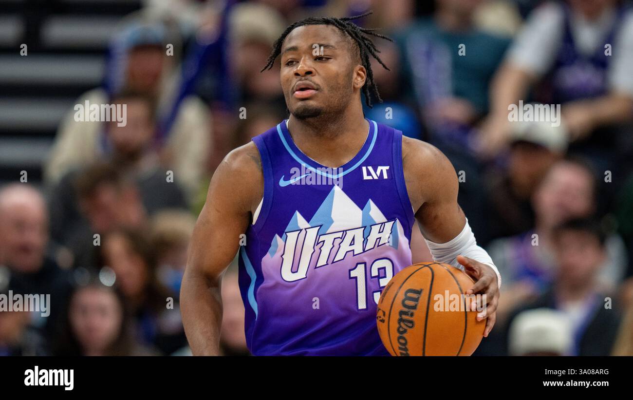 Utah Jazz guard Isaiah Collier brings the ball up court during the ...