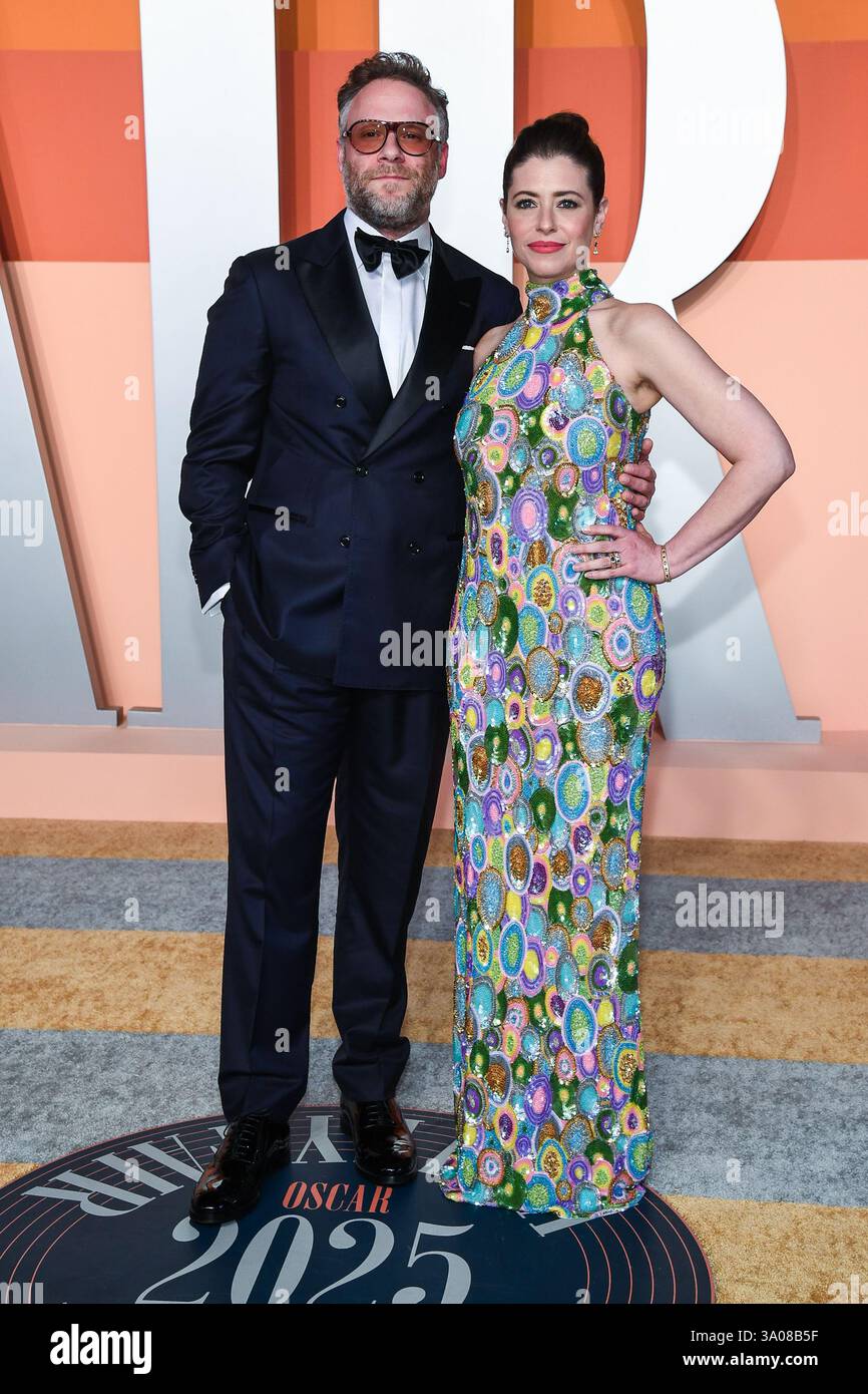 USA. 02nd Mar, 2025. Seth Rogen and Lauren Miller Rogen walking on the ...