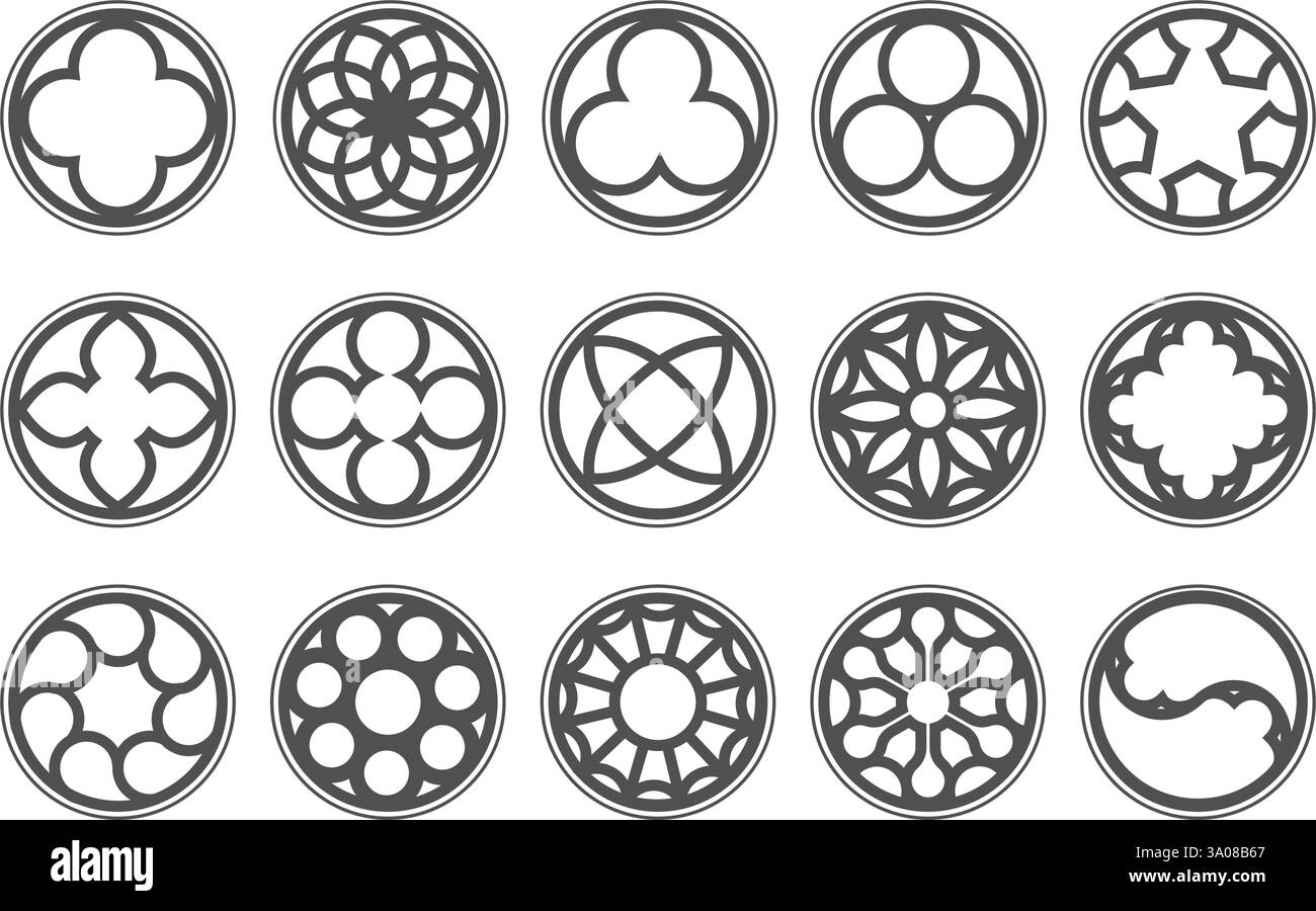 Gothic circle rose window with medieval ornament. Cathedral rosette on ...