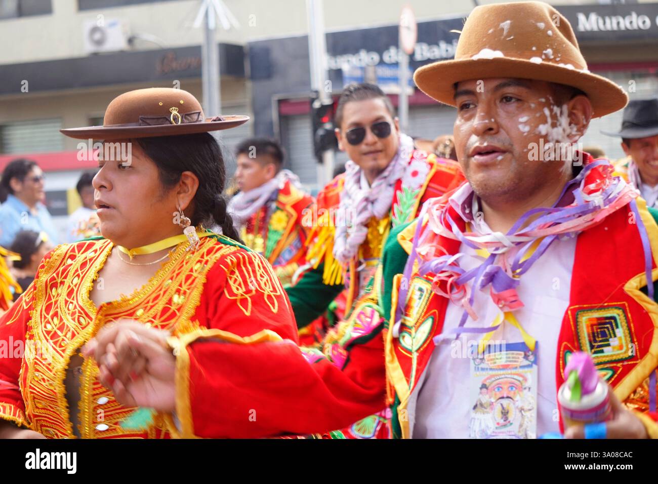 Bolivians Revelers dancing during the annual street block party know as ...