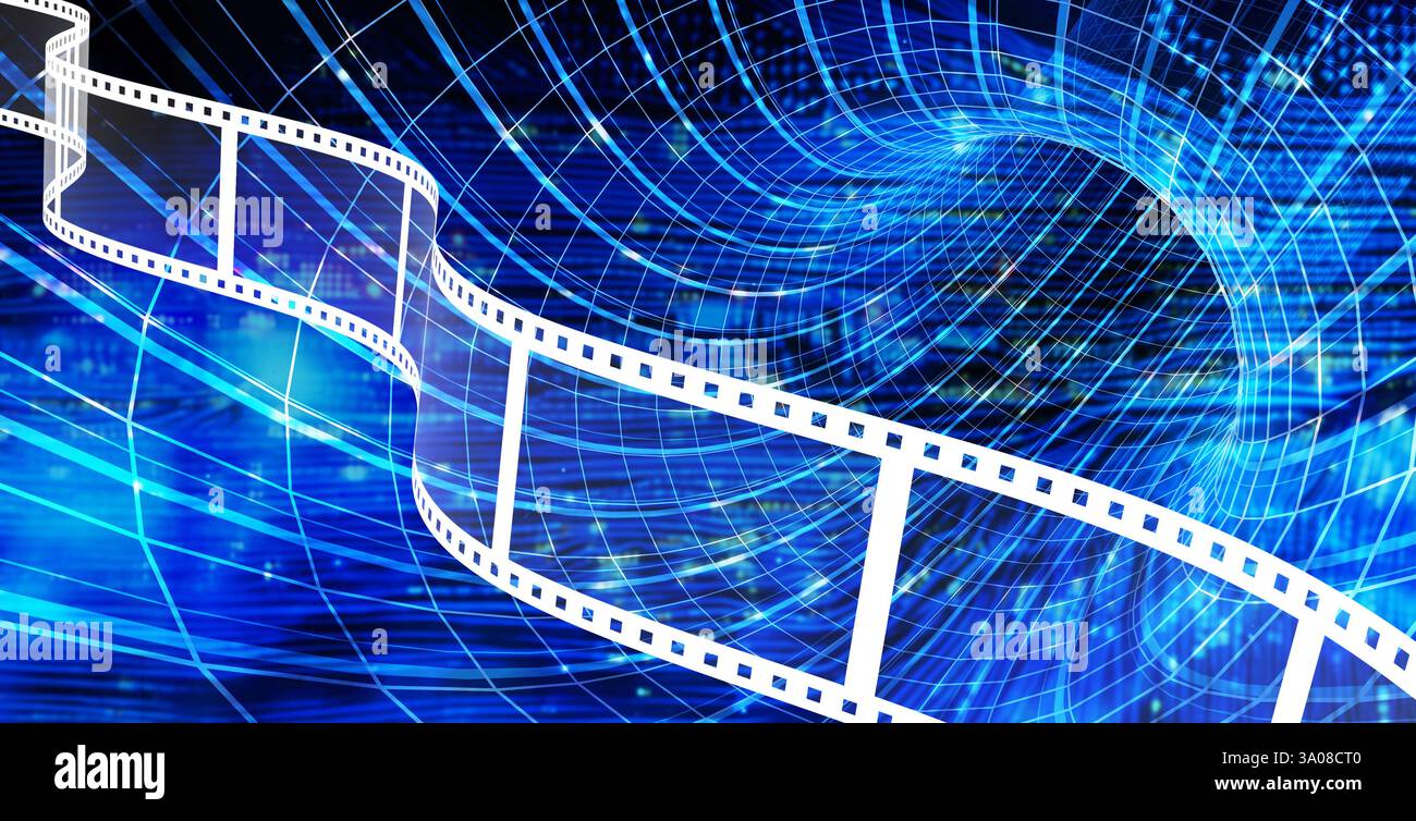 Horizontal background with old retro film strip, mesh tunnel and ...