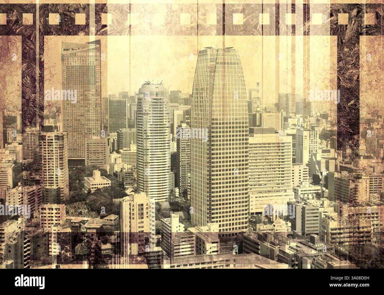 Grunge background with old paper texture, retro filmstrip frame and ...