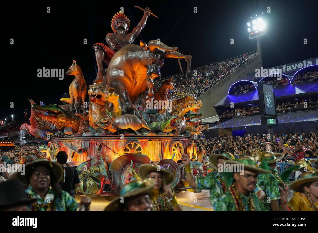 Performers from the Viradouro samba school parade on a float during ...