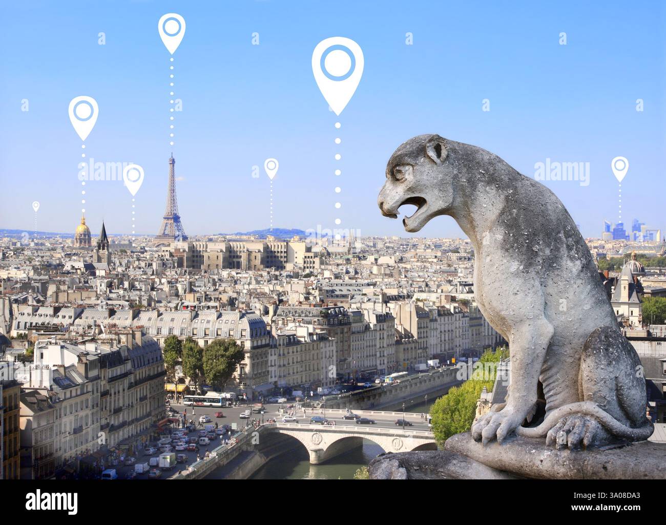 Planning a tourist trip. Aerial view of Paris (from Notre Dame de Paris ...