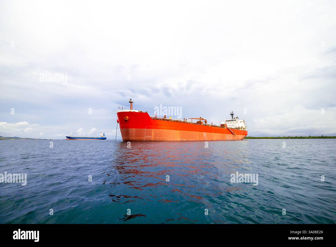 Industrial Ship Anchored in Open Sea. Offshore Cargo Vessel Floating on ...