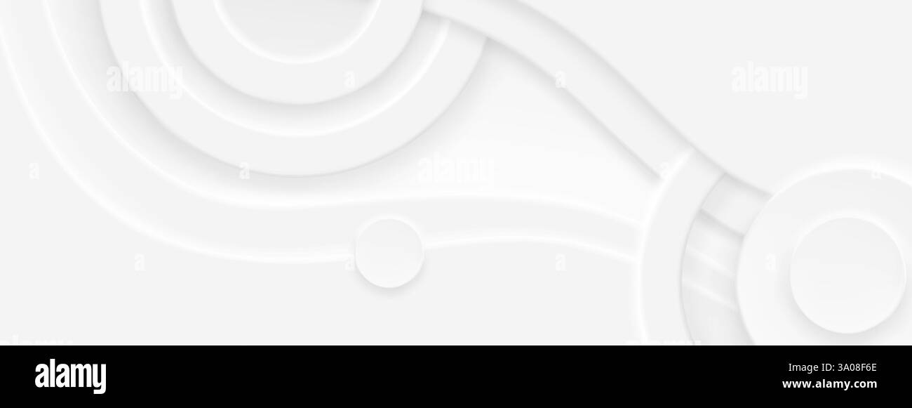 Neumorphism abstract white background with circular shapes, curves and ...