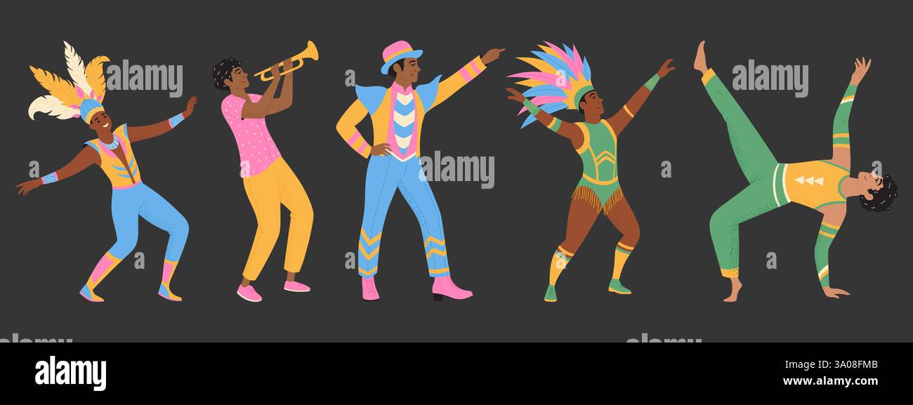 Brazilian carnival character set. Various people in festival costumes ...