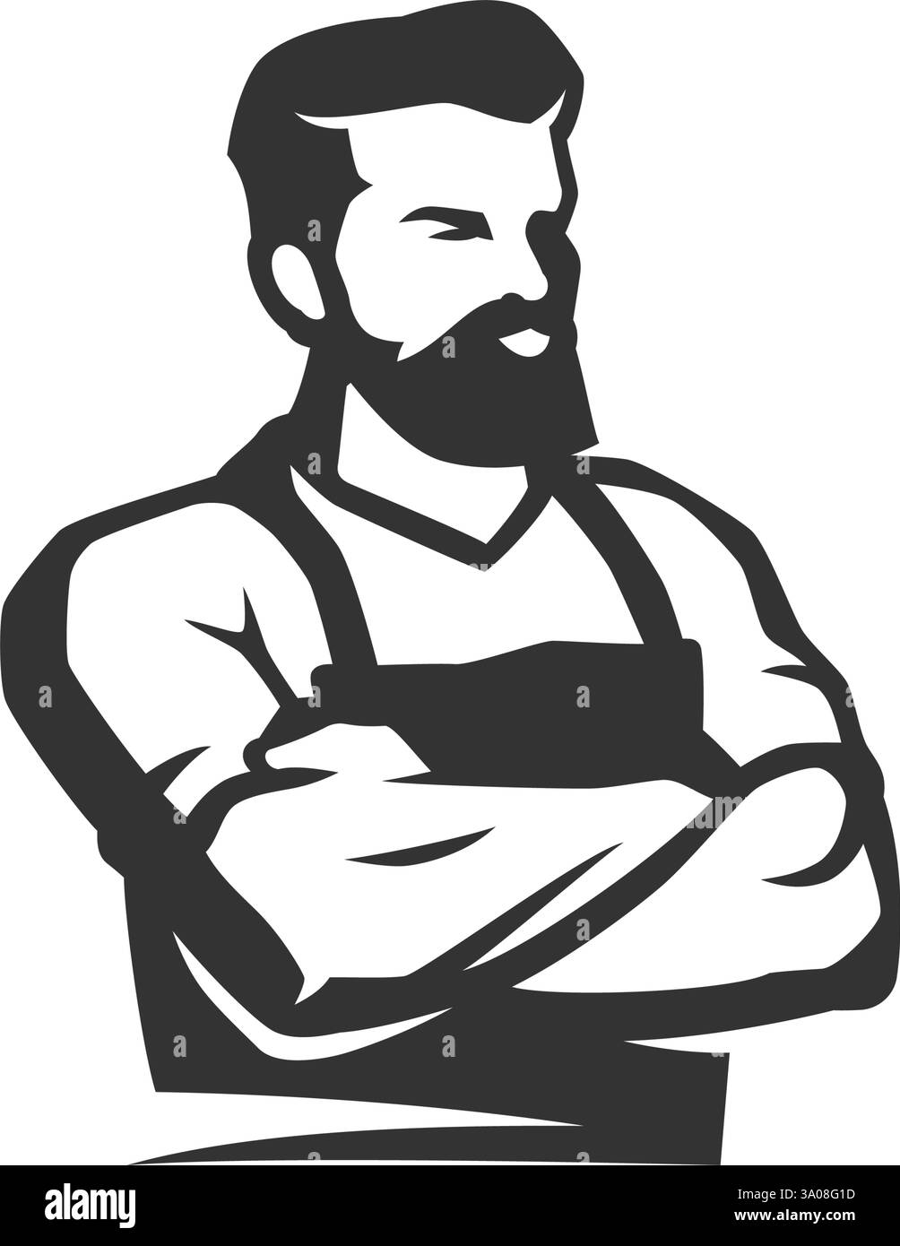 Brutal male barber with fashionable hairstyle monochrome icon for logo ...