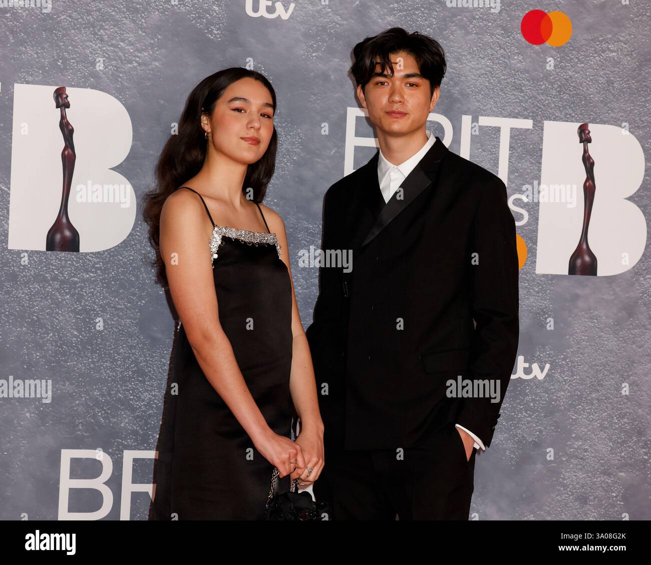 London, UK. 01st Mar, 2025. Olivia Hardy and William Gao of Wasia Project attend The BRIT Awards ...