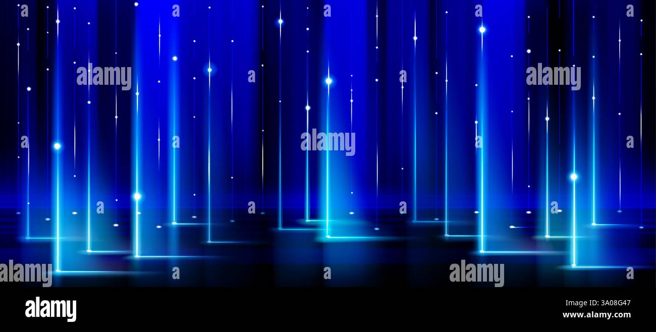 AI future data lines with glowing vertical beams on dark blue ...