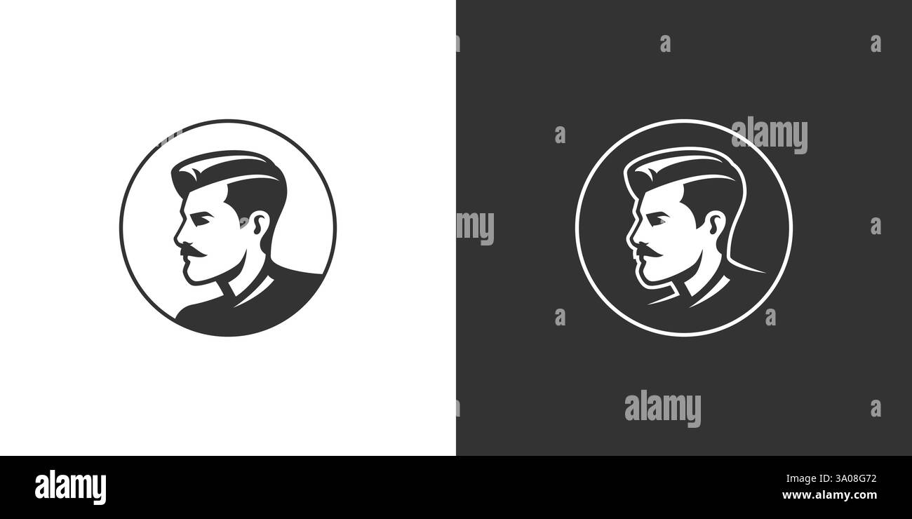 Old fashioned hipster man profile in circle frame minimalist icon for ...