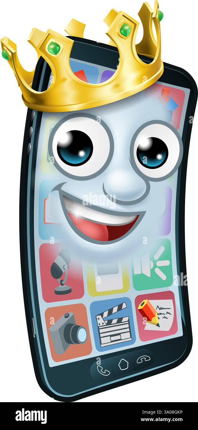 Mobile Phone King Crown Cartoon Mascot Stock Vector Image & Art - Alamy