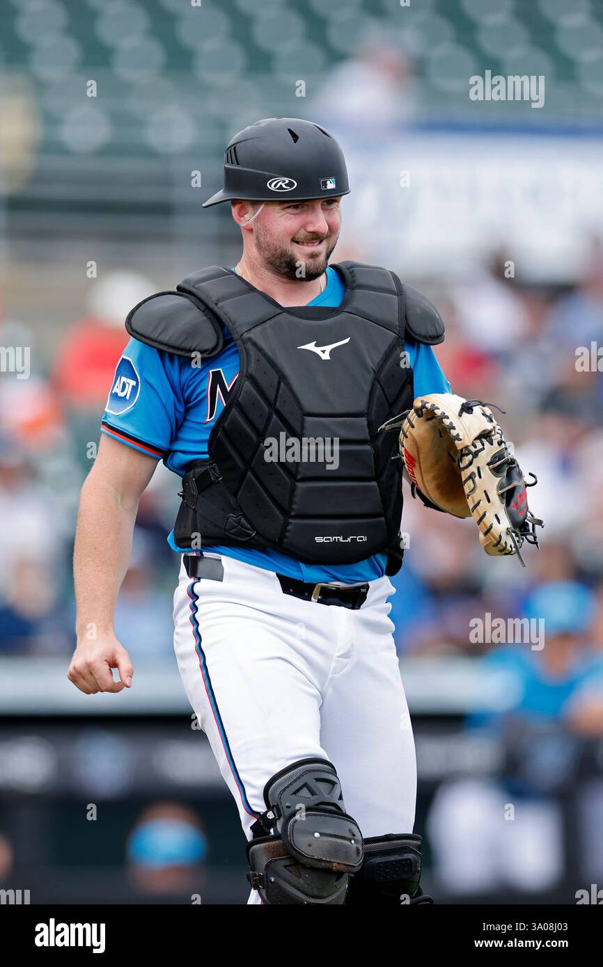 JUPITER, FL - FEBRUARY 26: Miami Marlins catcher Liam Hicks (34) looks ...