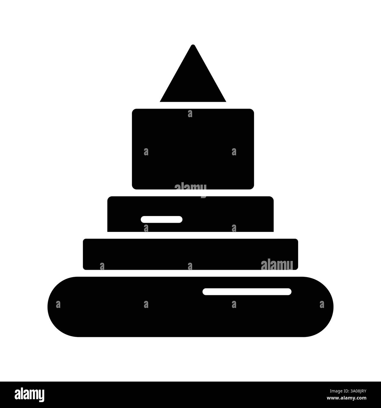 Pyramid stacking rings toy icon isolated on white background, editable ...