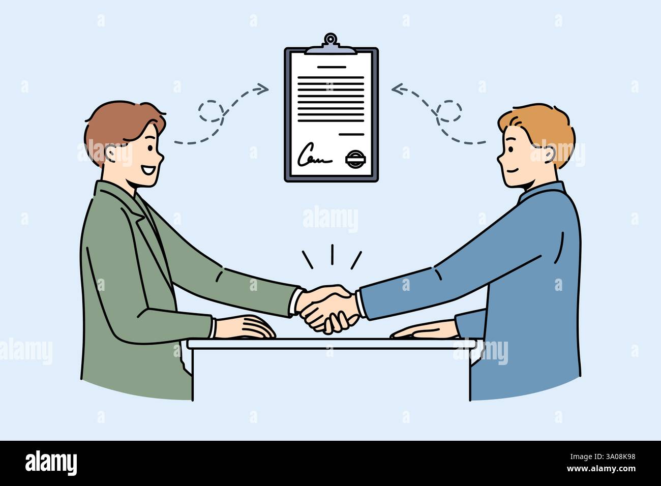 Business agreement of two partners shaking hands after signing ...