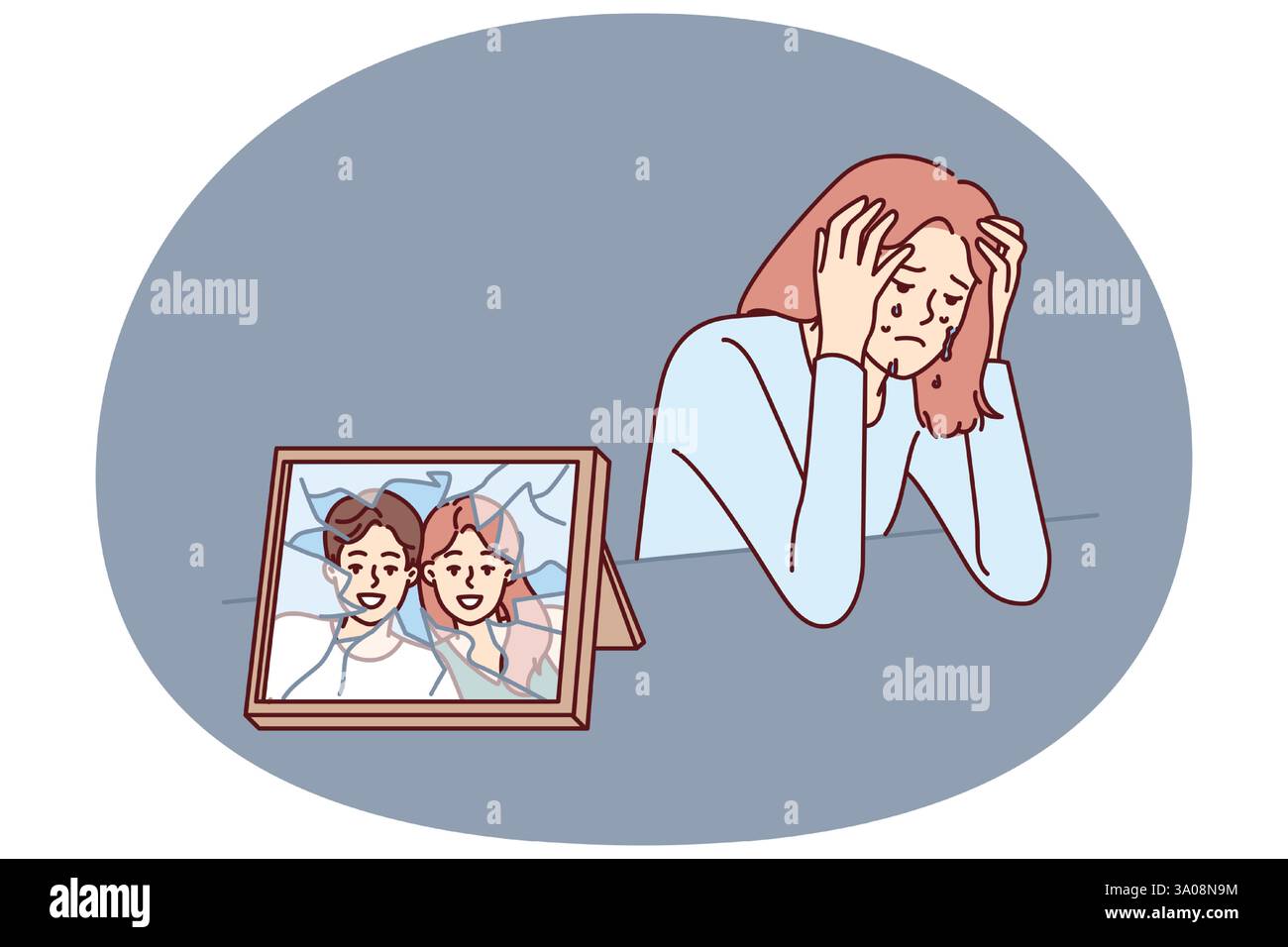 Woman cries after breaking up with husband and is sad sitting near ...