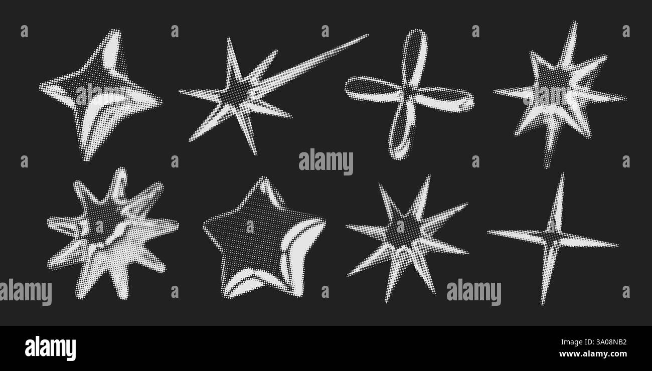 Y2k 3d chrome halftone stars shape retro abstract elements vector ...