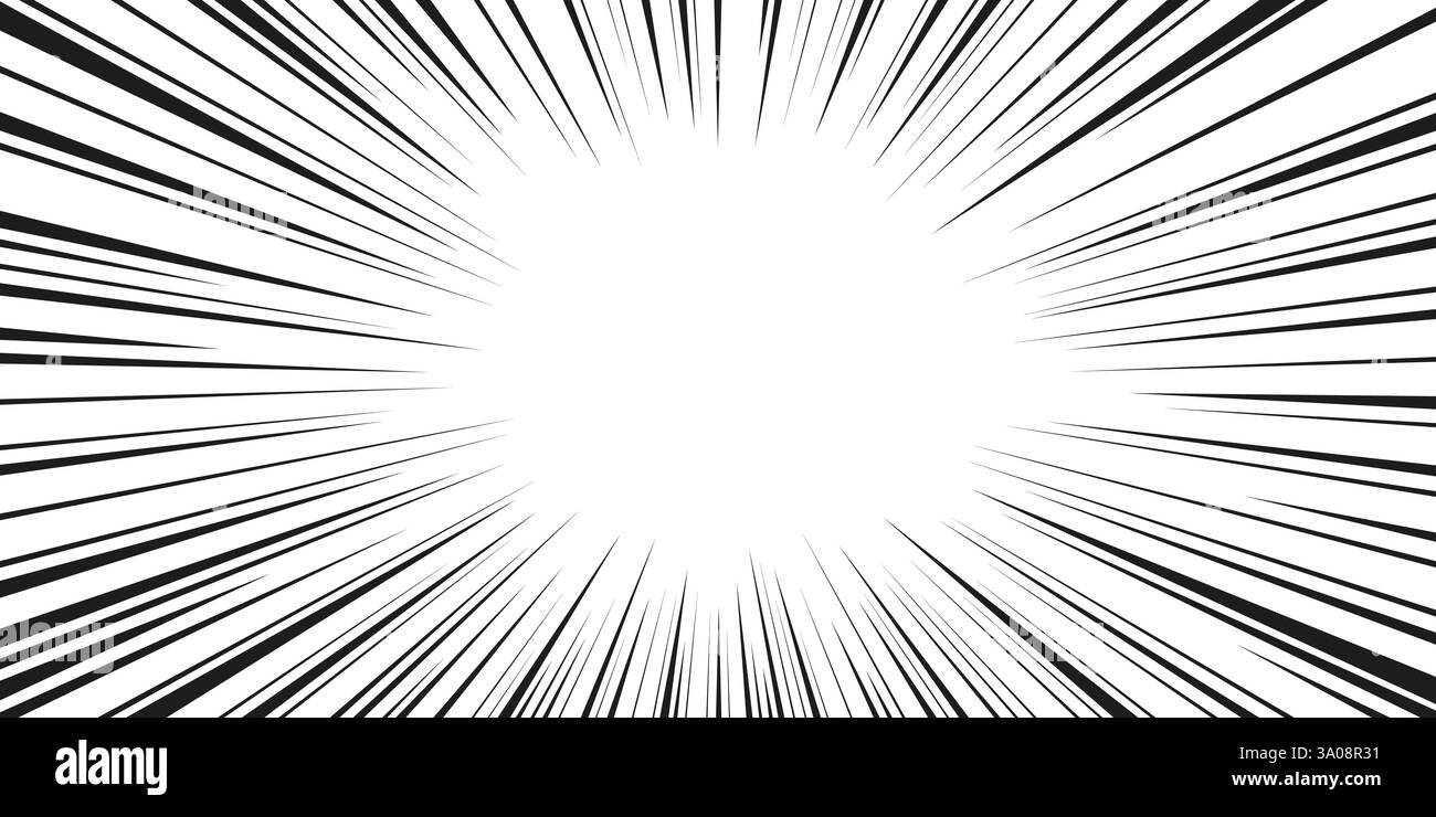 Comic speed lines radiating from central space on white background ...
