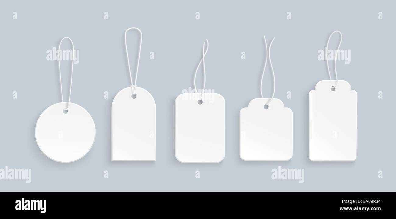Gift tag collection with white string of different shapes - round and ...