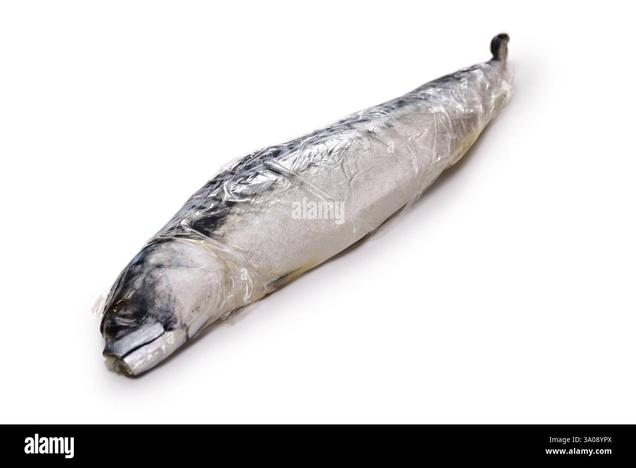Cellophane wrapped dried mackerel (skin side), Japanese fishery ...