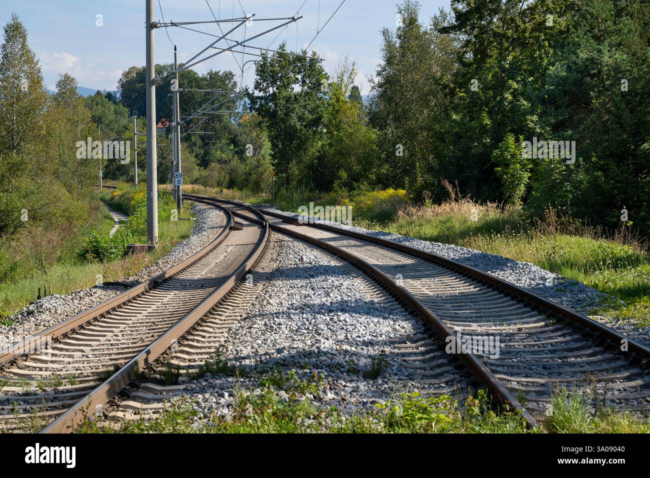 Railway line crossing Stock Photo - Alamy