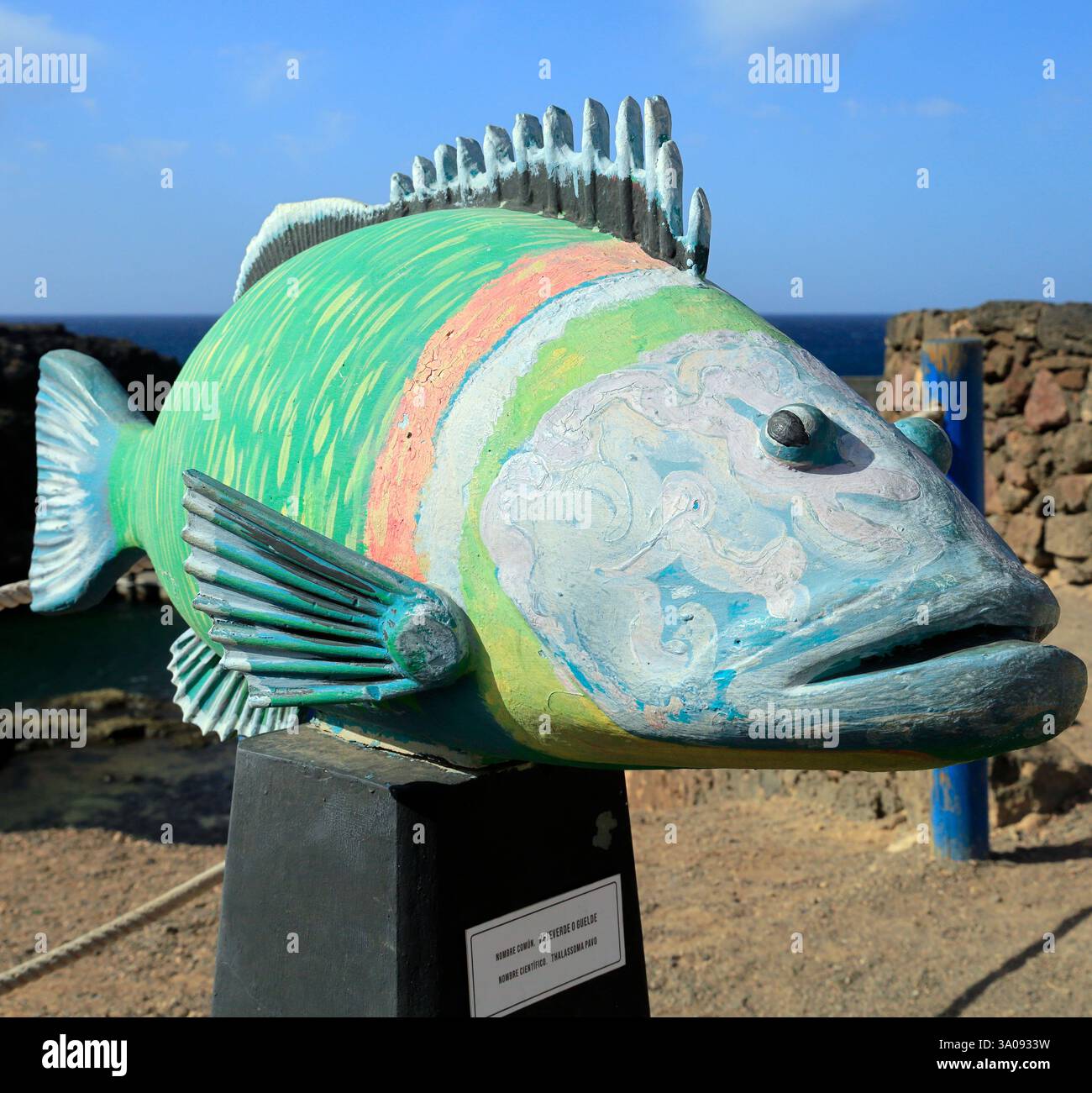 Colourful fun fish statues, El Cotillo, Fuerteventura, Canary Islands ...
