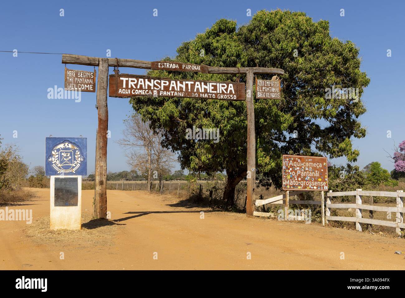 Transpantaneira entrance gate, Pantanal, Brazil, South America Stock ...