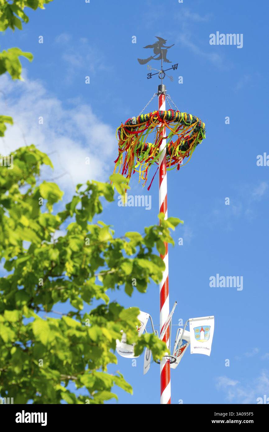 A colourfully decorated maypole, craft, tradition, colourful, colourful ...