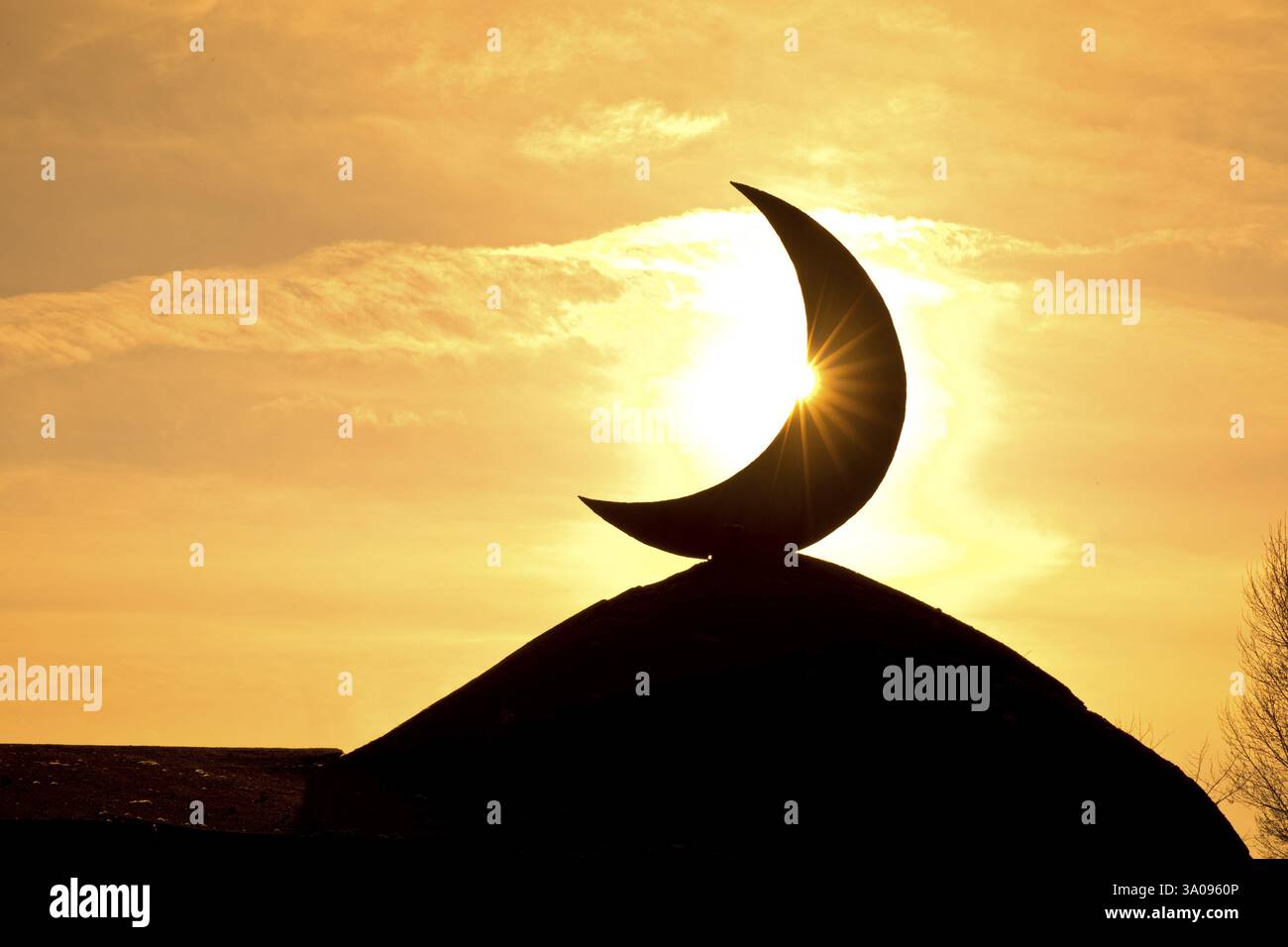 Crescent moon as a symbol on a former air raid shelter, artwork, artist ...