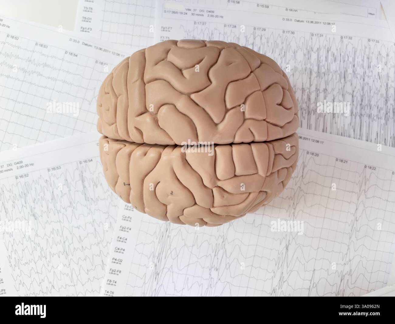 A learning model of the human brain, in the background of a brain wave ...