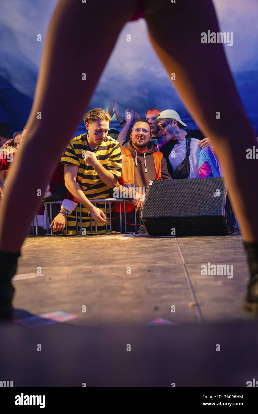 Exciting stage performance with a view of the stage and the attentive ...