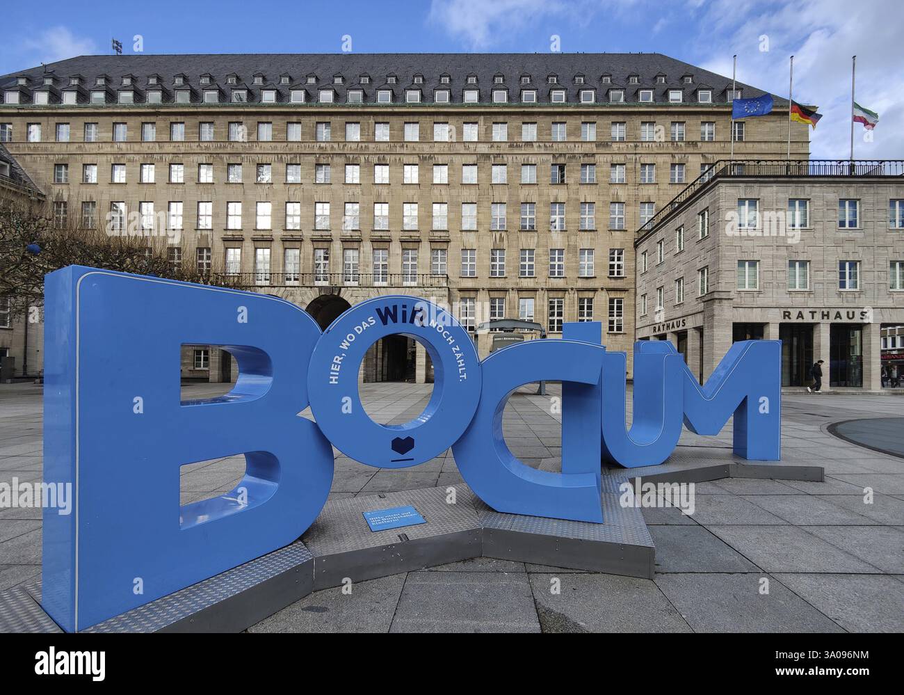 Selfie point with Bochum lettering on the town hall forecourt with town ...