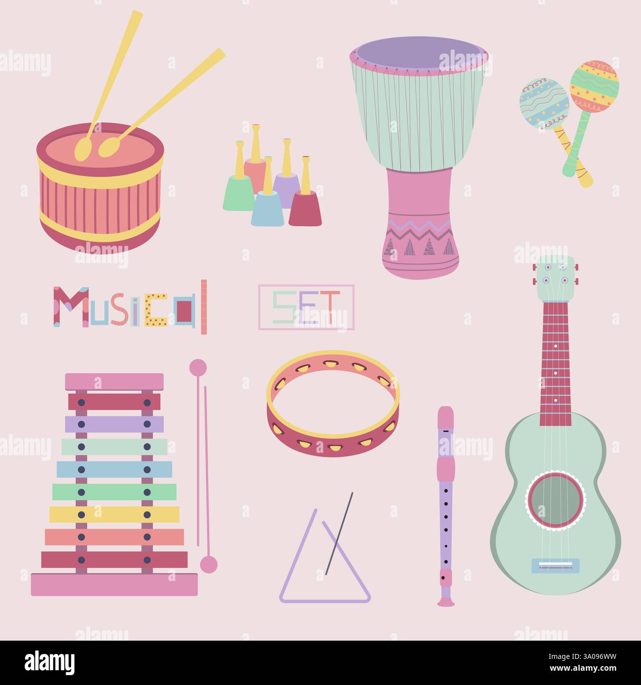 Vector illustrations on music themes in cute style. The image was ...