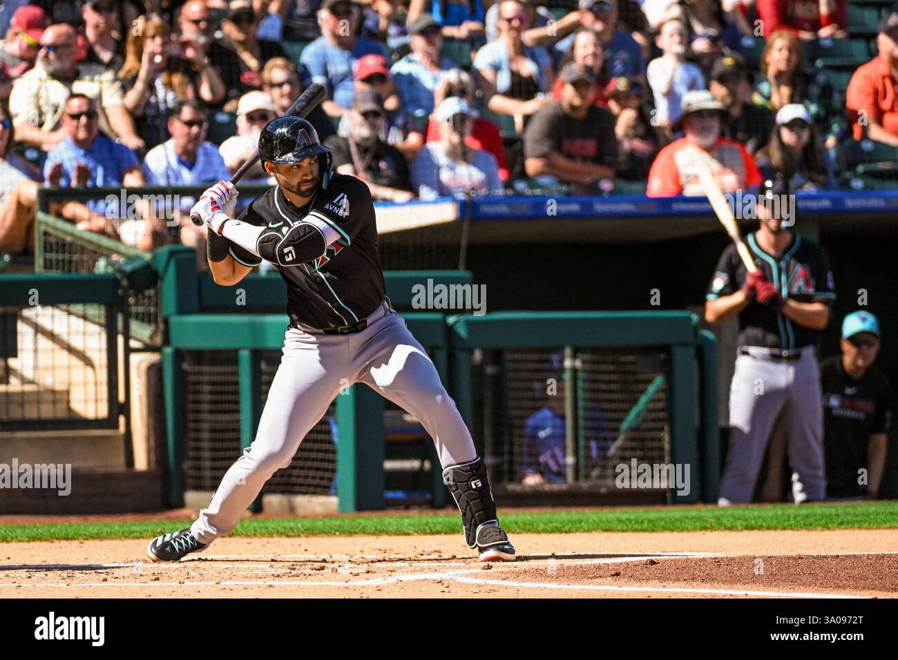 Arizona Diamondbacks shortstop Jordan Lawlar (10) strikes out in the ...