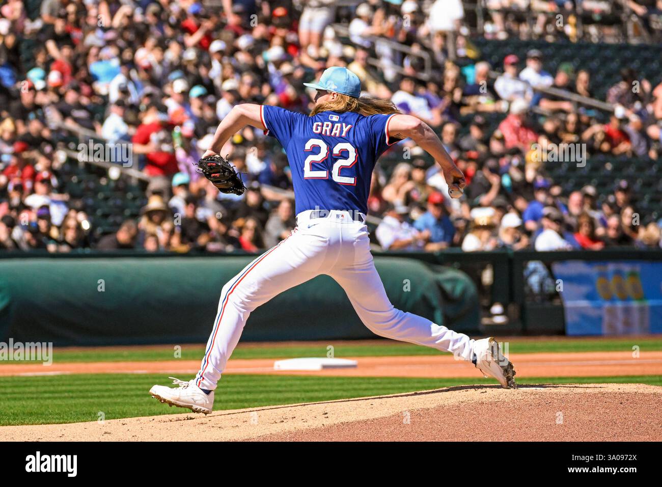 Texas Rangers pitcher Jon Gray (22) throws against the Arizona ...