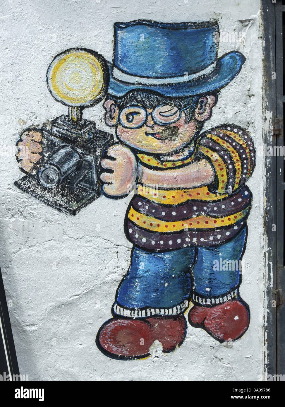 Mural with a photographer, street art, street art, George Town, Georgetown, Penang Island ...