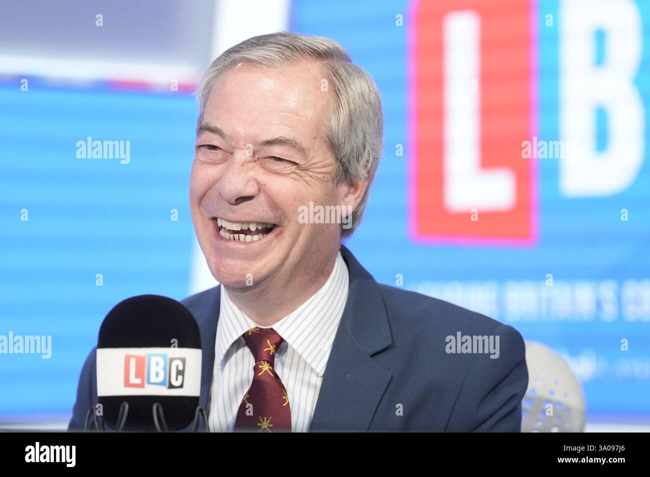 Reform UK leader Nigel Farage during an appearance on LBC's Nick ...