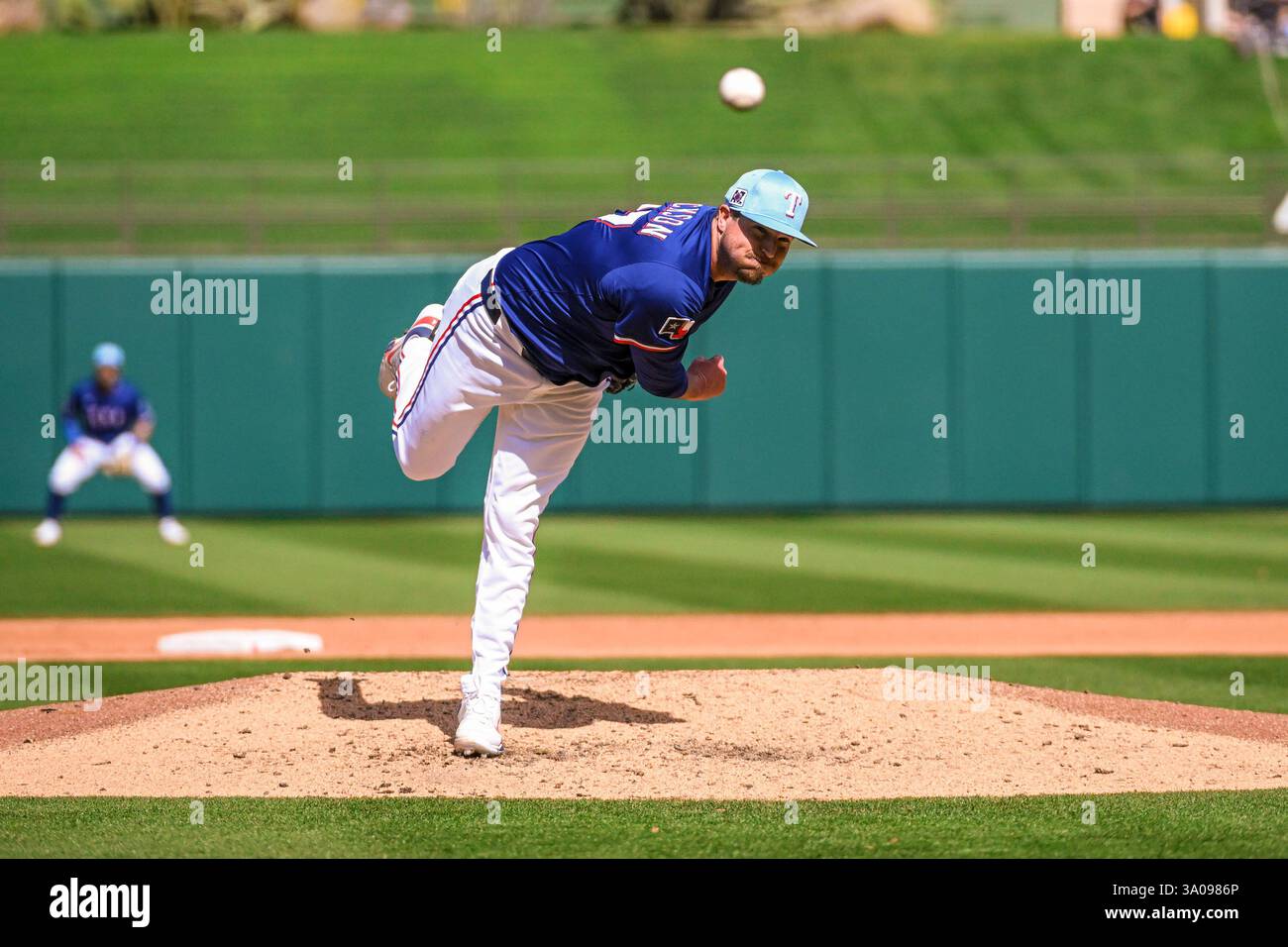 Texas Rangers pitcher Luke Jackson (77) throws against the Arizona ...