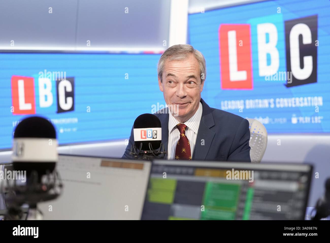 Reform UK leader Nigel Farage during an appearance on LBC's Nick Ferrari at Breakfast show, at ...