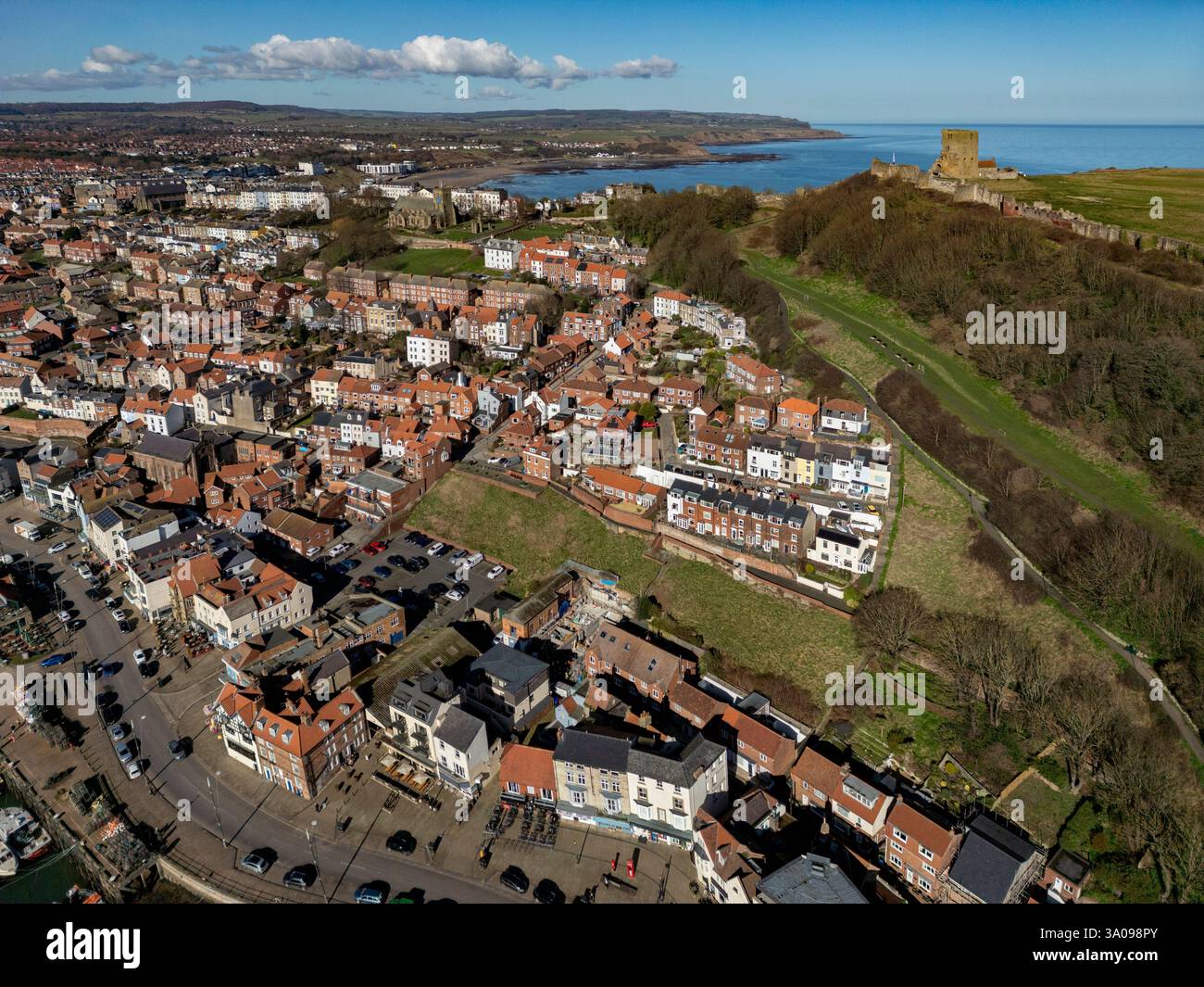 Aerial view of the seaside town of Scarborough on the North Yorkshire ...