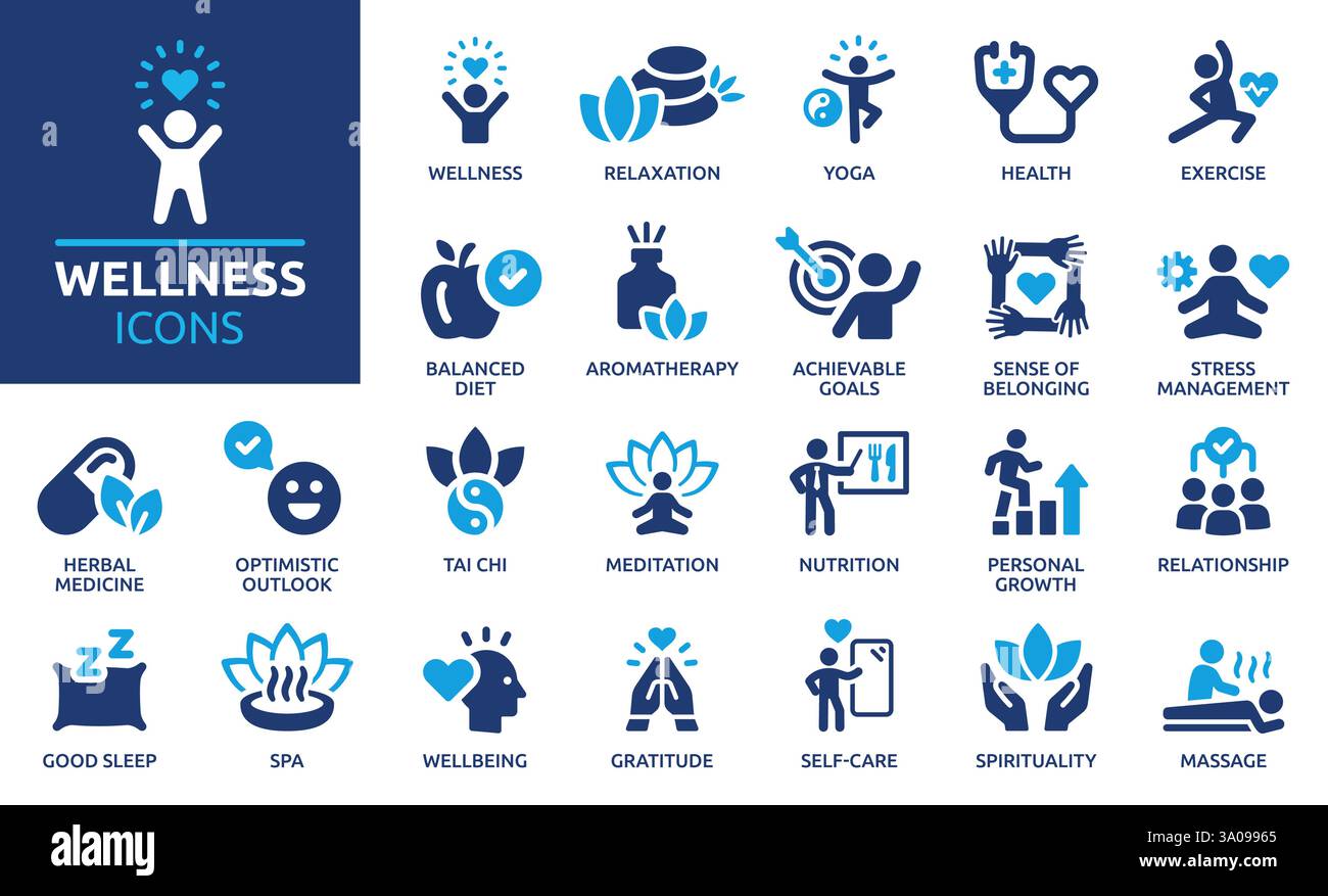 Wellness icon set. Containing massage, yoga, spa, relaxation, health ...