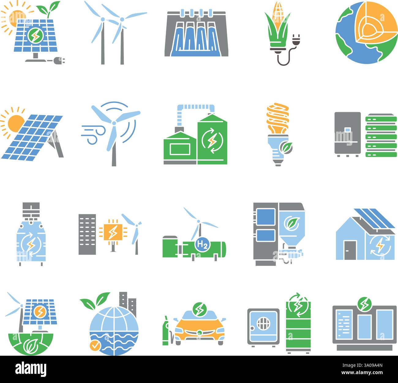 Renewable Energy flat icons set. Vector isolated element. Editable ...