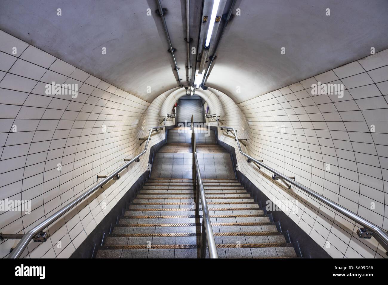 Underground Subway Tunnel Staircase with Symmetrical Design and Metal ...