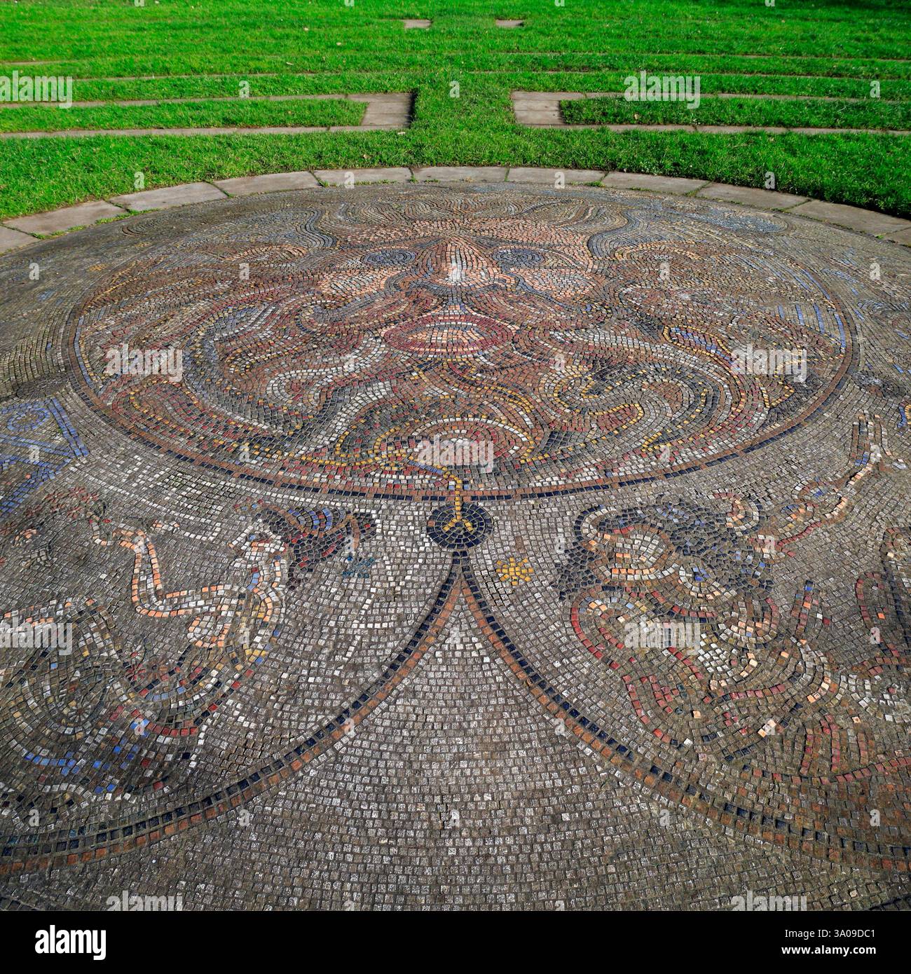 Central mosaic rondel at the Beazer Garden Maze (labyrinth), Bath near ...