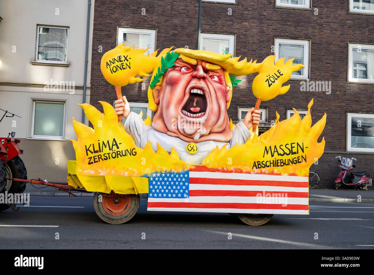 Dusseldorf, Germany. 3 March 2025. Political carnival float depicing ...