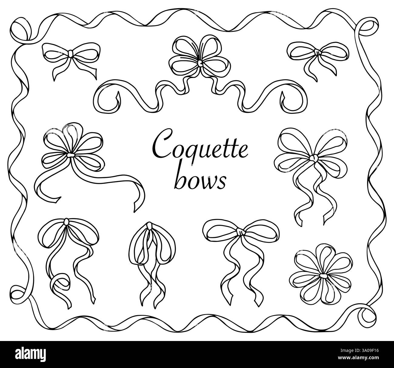 Cute Coquette Bow knots isolated on white. Hand-Drawn Girly bows letter ...