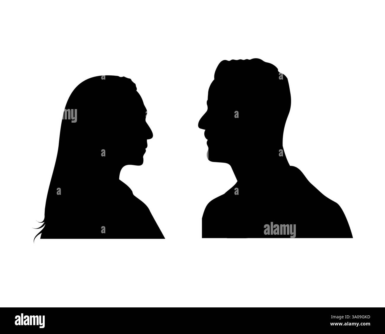 Silhouette of couple man and woman arguing, talking to each other ...